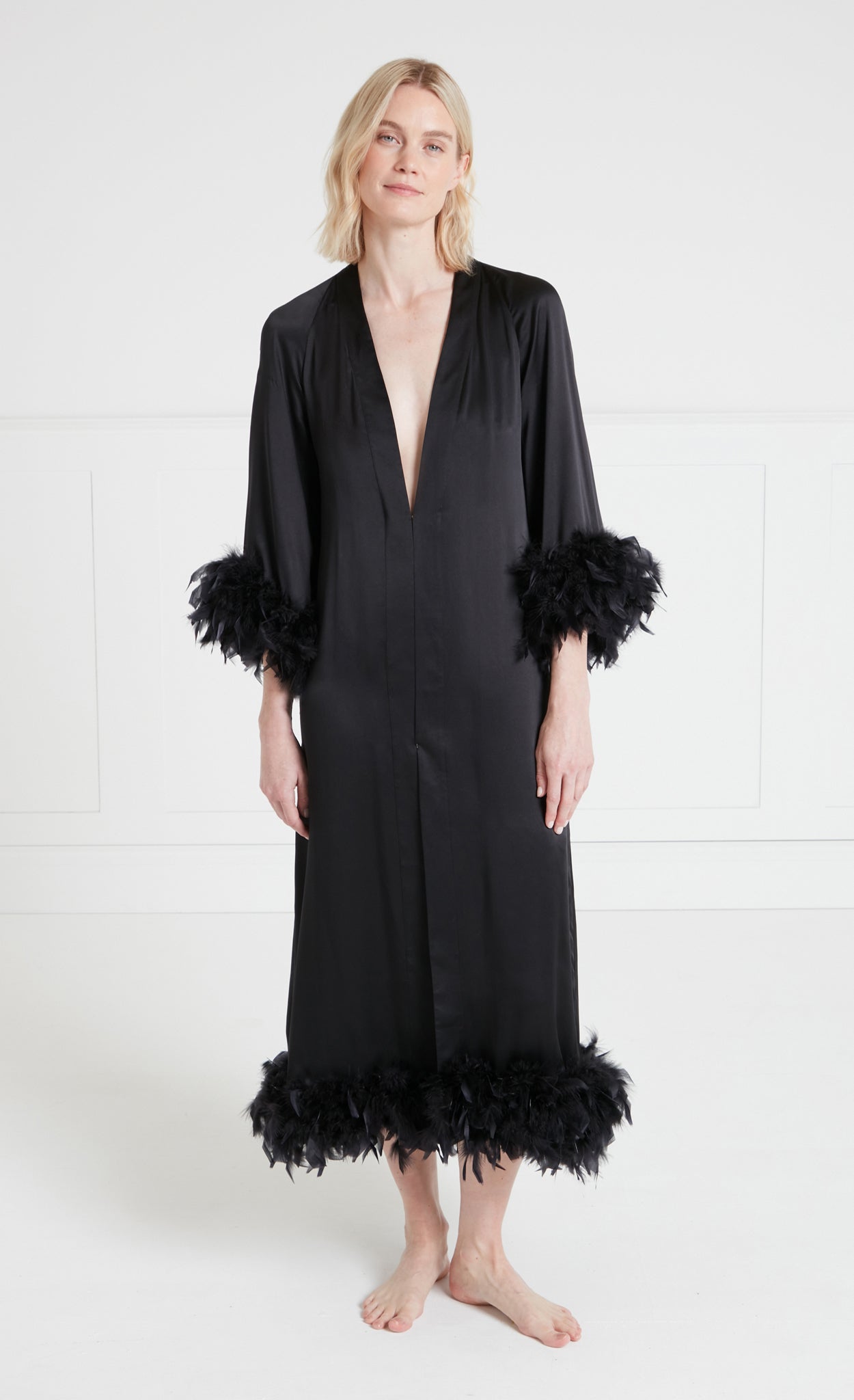 Hebe Ostrich Feather Robe - Black | Sleepwear | Temperley London ...